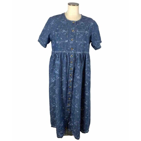 Hunters Run | Dresses | Vintage Hunters Run Denim Midi Dress Floral ...